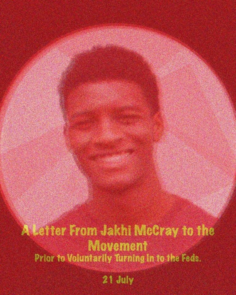 Letter From Jakhi McCray to the Movement – Abolition Media